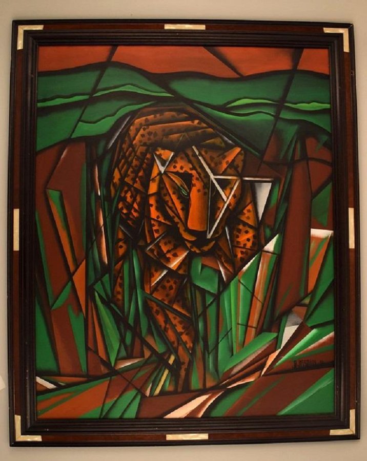 J.L. Gossmann, Panther in Landscape, Oil on Canvas for sale at Pamono