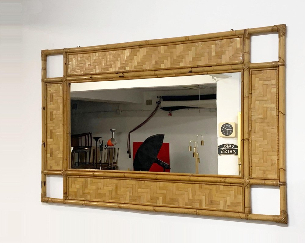 Italian Rectangular Mirror with Bamboo, Rattan and Wicker Structure ...
