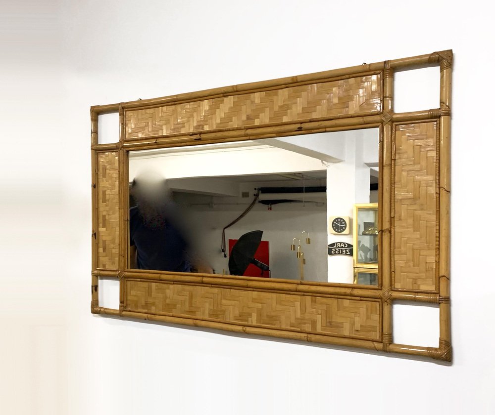 Italian Rectangular Mirror with Bamboo, Rattan and Wicker Structure ...