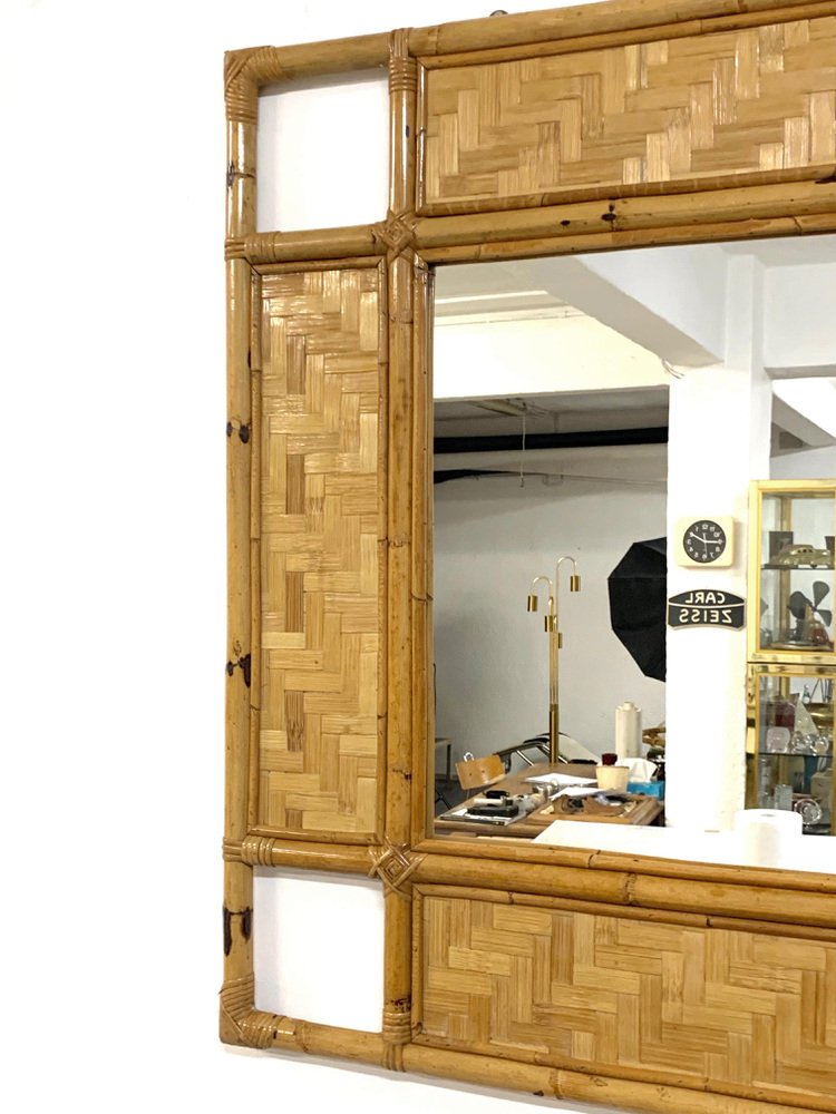 Italian Rectangular Mirror with Bamboo, Rattan and Wicker Structure ...
