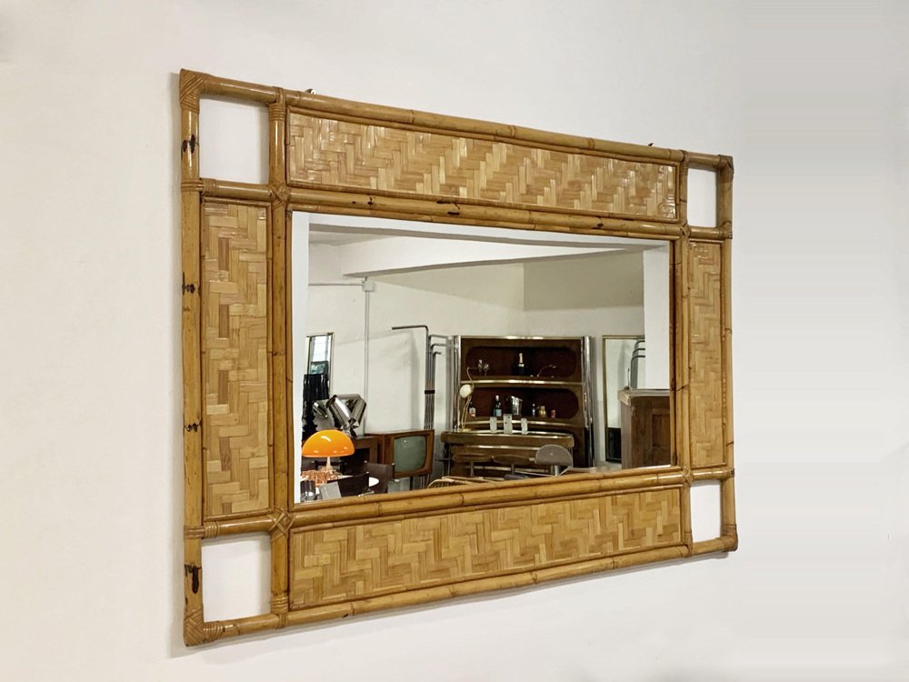 Italian Rectangular Mirror with Bamboo, Rattan and Wicker Structure ...