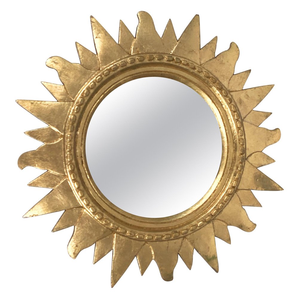 Mid-Century Italian Gilded Plastic Round Sunburst Wall Mirror, 1970s ...