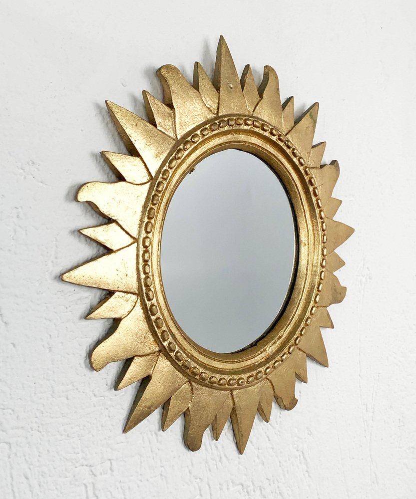 Mid-Century Italian Gilded Plastic Round Sunburst Wall Mirror, 1970s ...