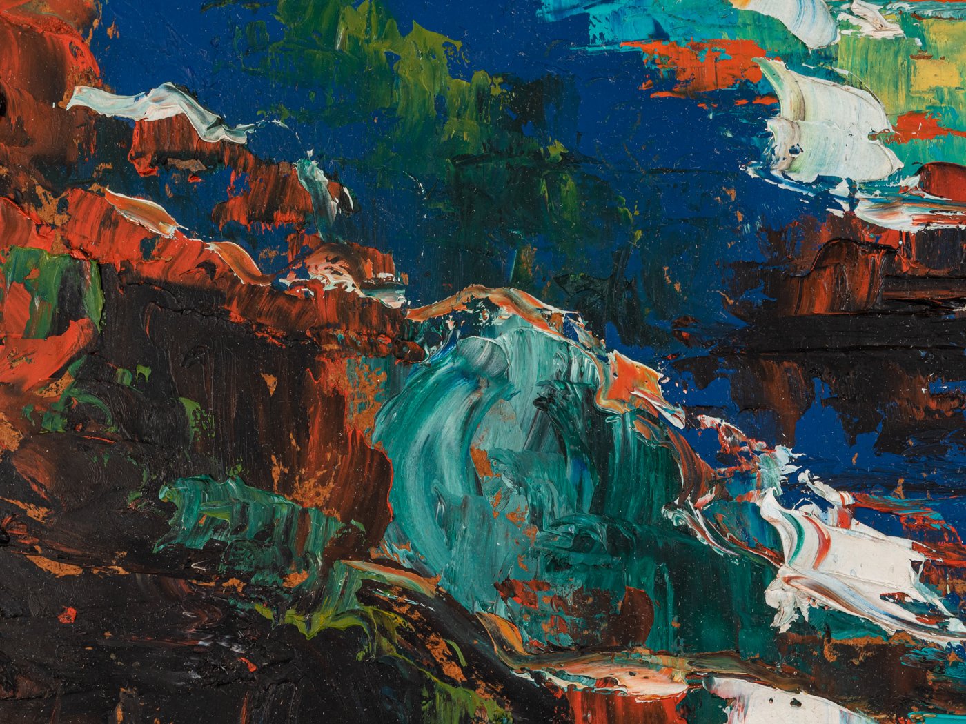 Albert Pinot, Abstract Coastal Landscape, Oil on Panel, Framed for sale ...