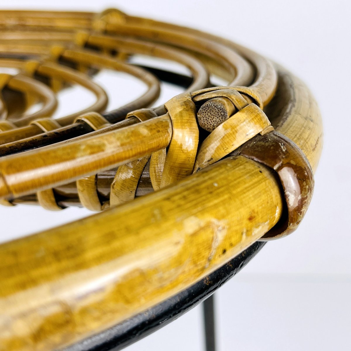 Vintage Bamboo Metal Stool, Italy, 1950s for sale at Pamono