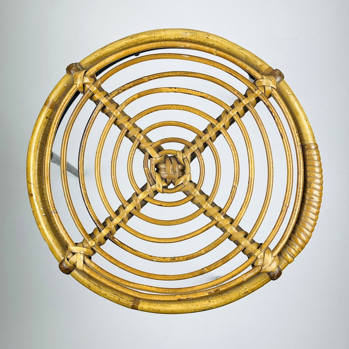 Vintage Bamboo Metal Stool, Italy, 1950s for sale at Pamono