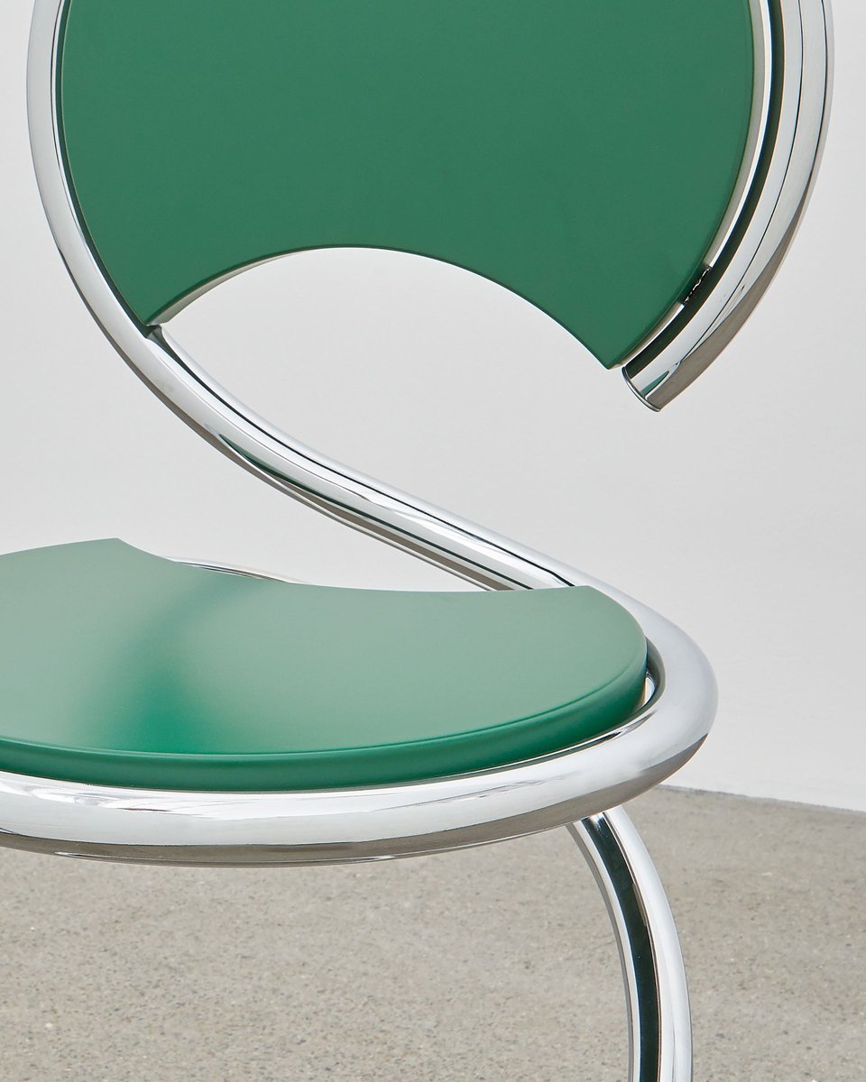 PH Snake Chair, Chrome, Green Painted Satin Matte, Wood Seat/Back ...