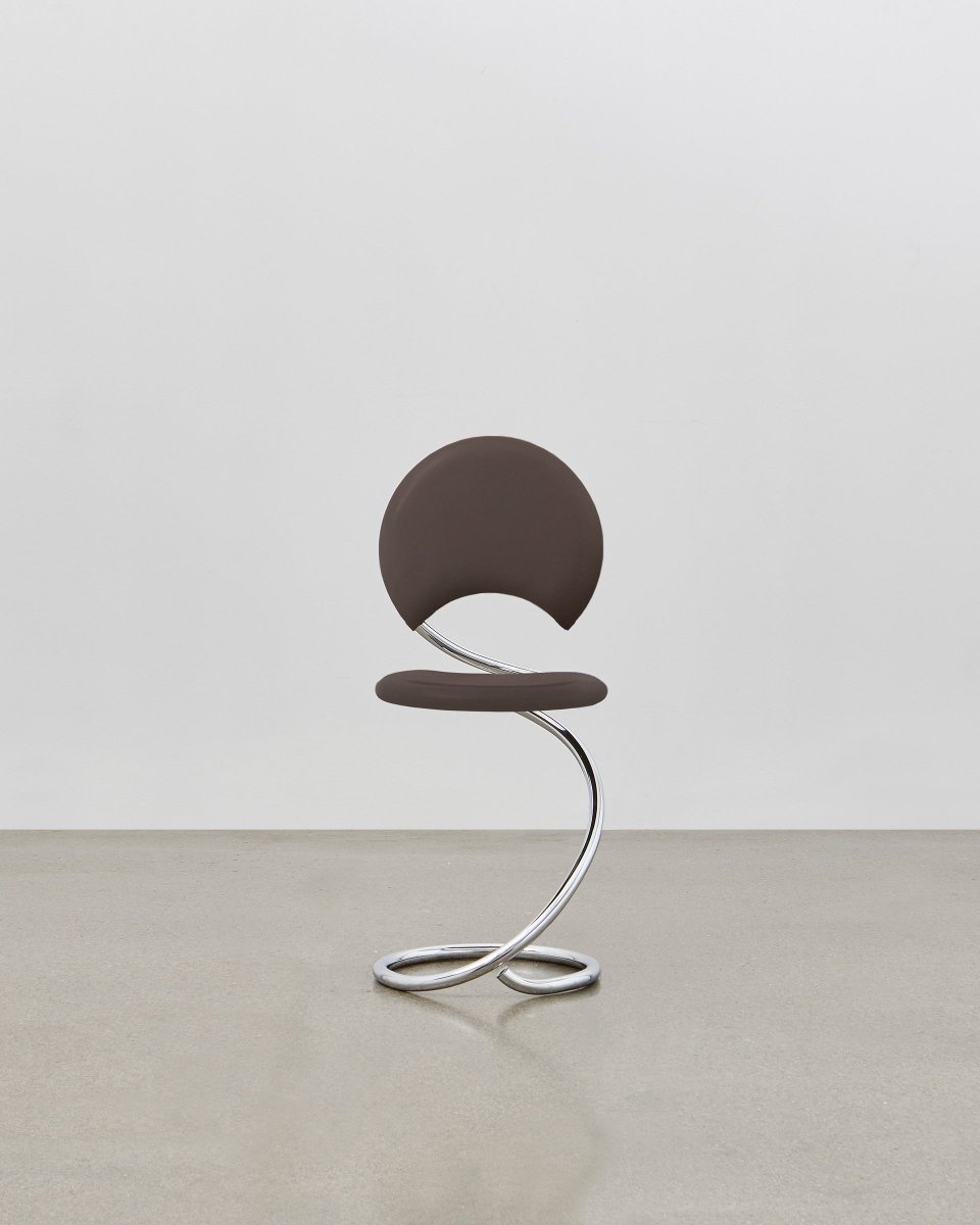 PH Snake Chair, Chrome, Aniline Leather Mocca, Full Leather Upholstery ...