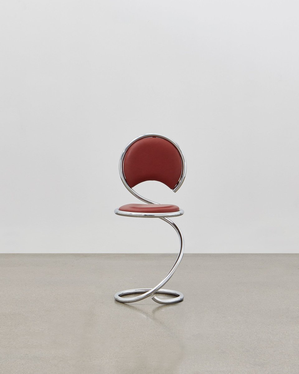 PH Snake Chair, Chrome, Aniline Leather Indianred, Leather Upholstery ...