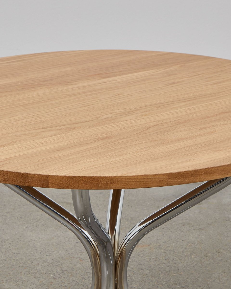 PH Lounge Table, Chrome, Solid Natural Oak Table Plate for sale at Pamono