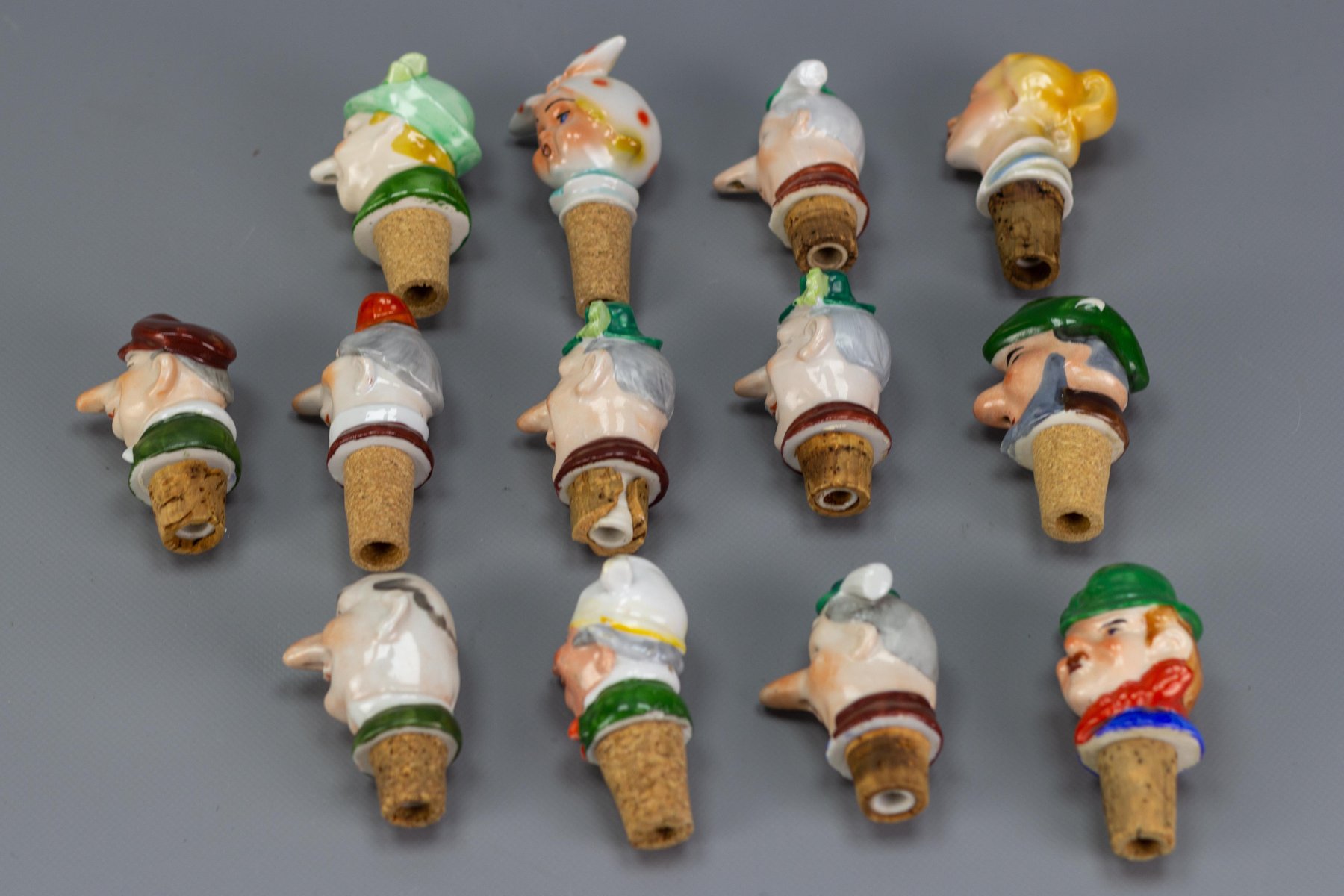 German Porcelain and Cork Bottle Stoppers, 1930s, Set of 13 for sale at ...