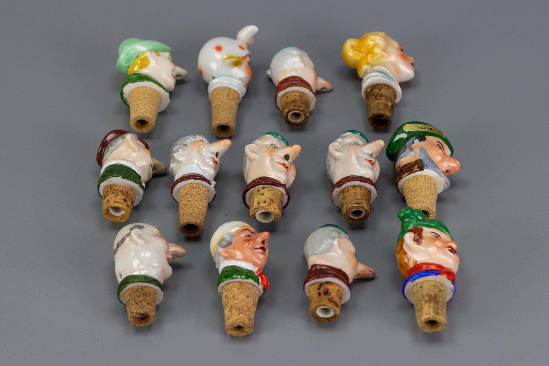 German Porcelain and Cork Bottle Stoppers, 1930s, Set of 13 for sale at ...