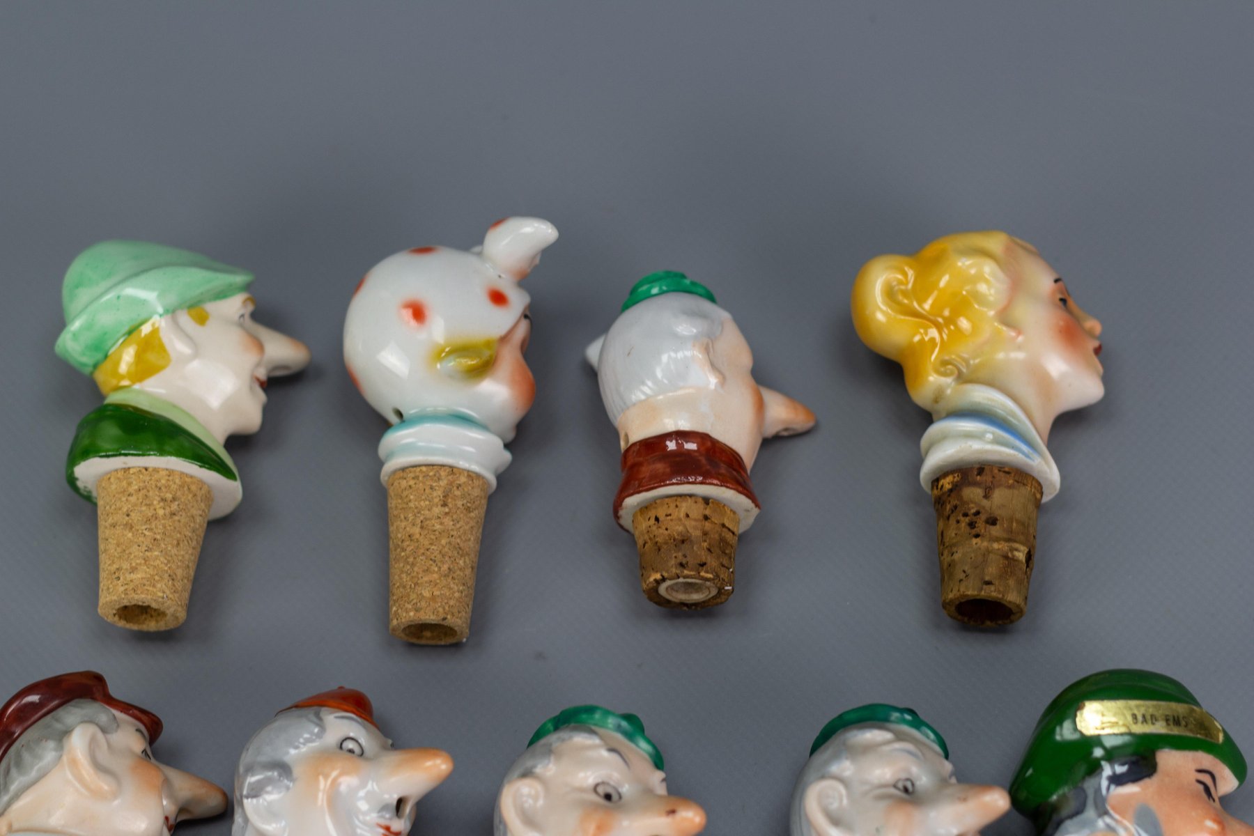 German Porcelain and Cork Bottle Stoppers, 1930s, Set of 13 for sale at ...