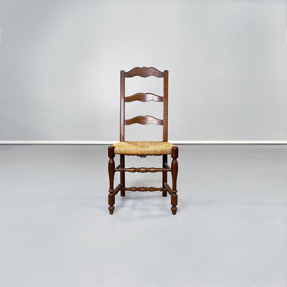 Italian Wooden and Straw Chairs, Late 1800s, Set of 6 for sale at Pamono
