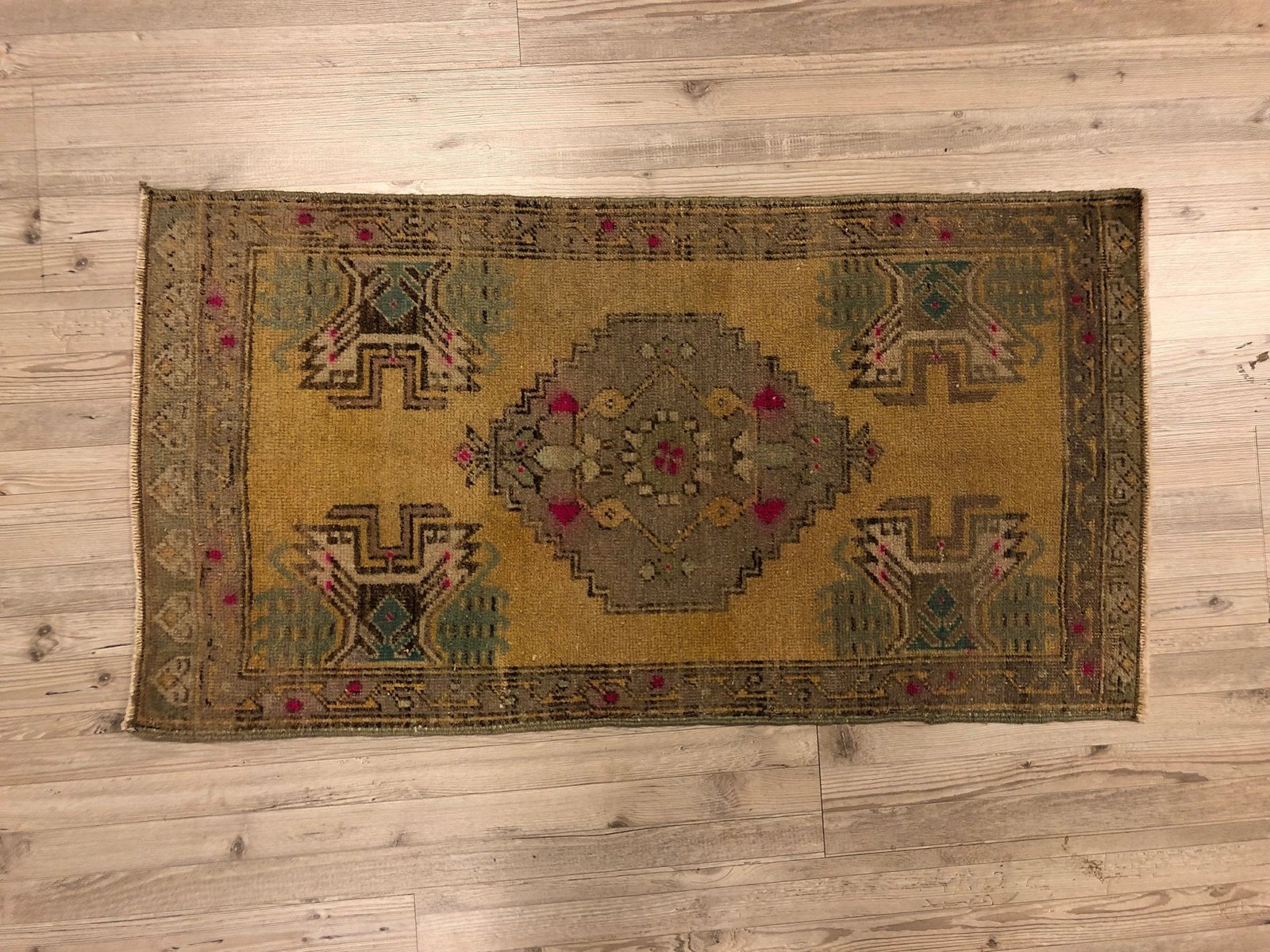 Small Vintage Bohemian Yellow Rug for sale at Pamono