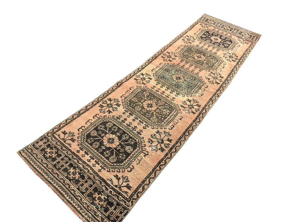Large Turkish Faded Peach Corridor Runner Rug for sale at Pamono