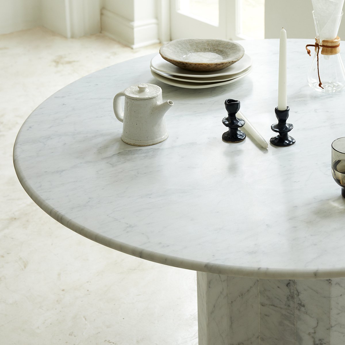 Ashby Round Dining/Hall Table Handcrafted in Honed Bianco Carrara ...