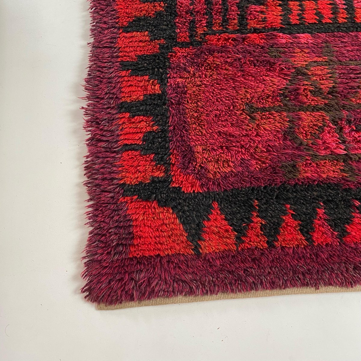 Abstract Scandinavian High Pile Rya Rug, 1960s for sale at Pamono
