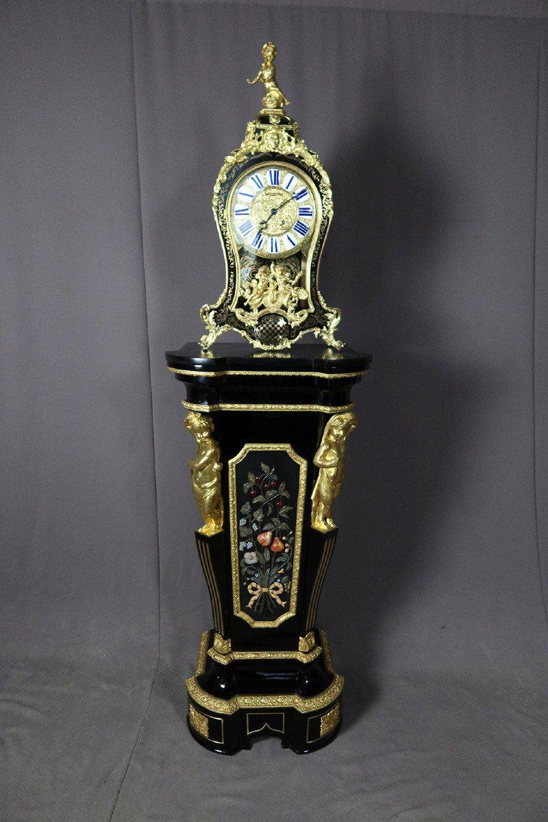 Large Wooden & Brass Inlay Clock for sale at Pamono