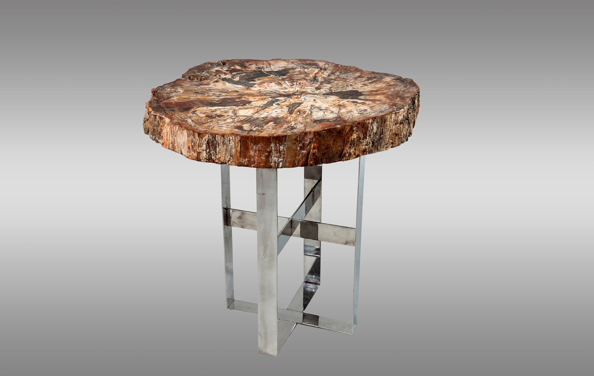 Antique Cocktail Table with Fossil Top on Steel Base for sale at Pamono