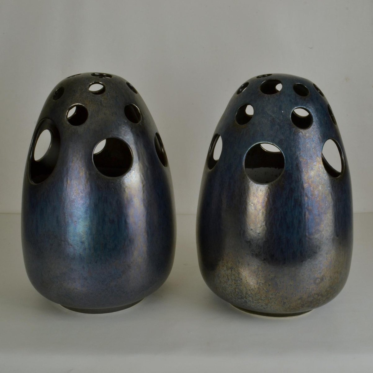 Large Sculptural Perforated Ceramic Vases, Set of 2 for sale at Pamono