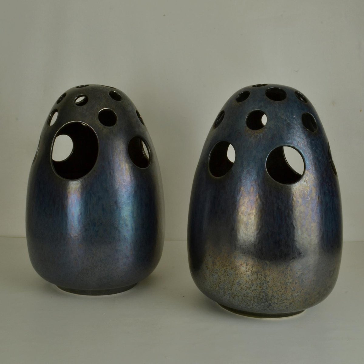 Large Sculptural Perforated Ceramic Vases, Set of 2 for sale at Pamono