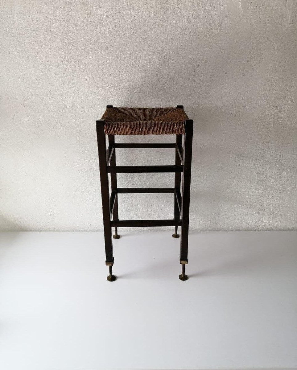 Industrieller Hocker aus Stroh & Metall mit verstellbaren Beinen ...