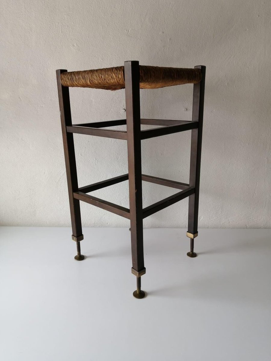 Industrieller Hocker aus Stroh & Metall mit verstellbaren Beinen ...
