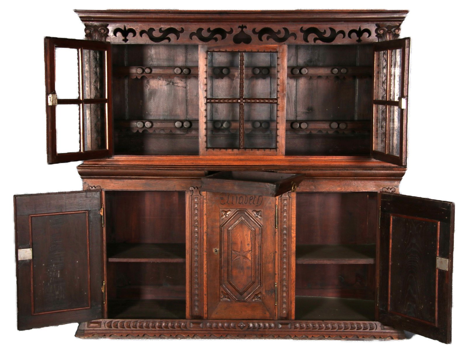 Antique Baroque Buffet Showcase in Oak, 18th Century for sale at Pamono