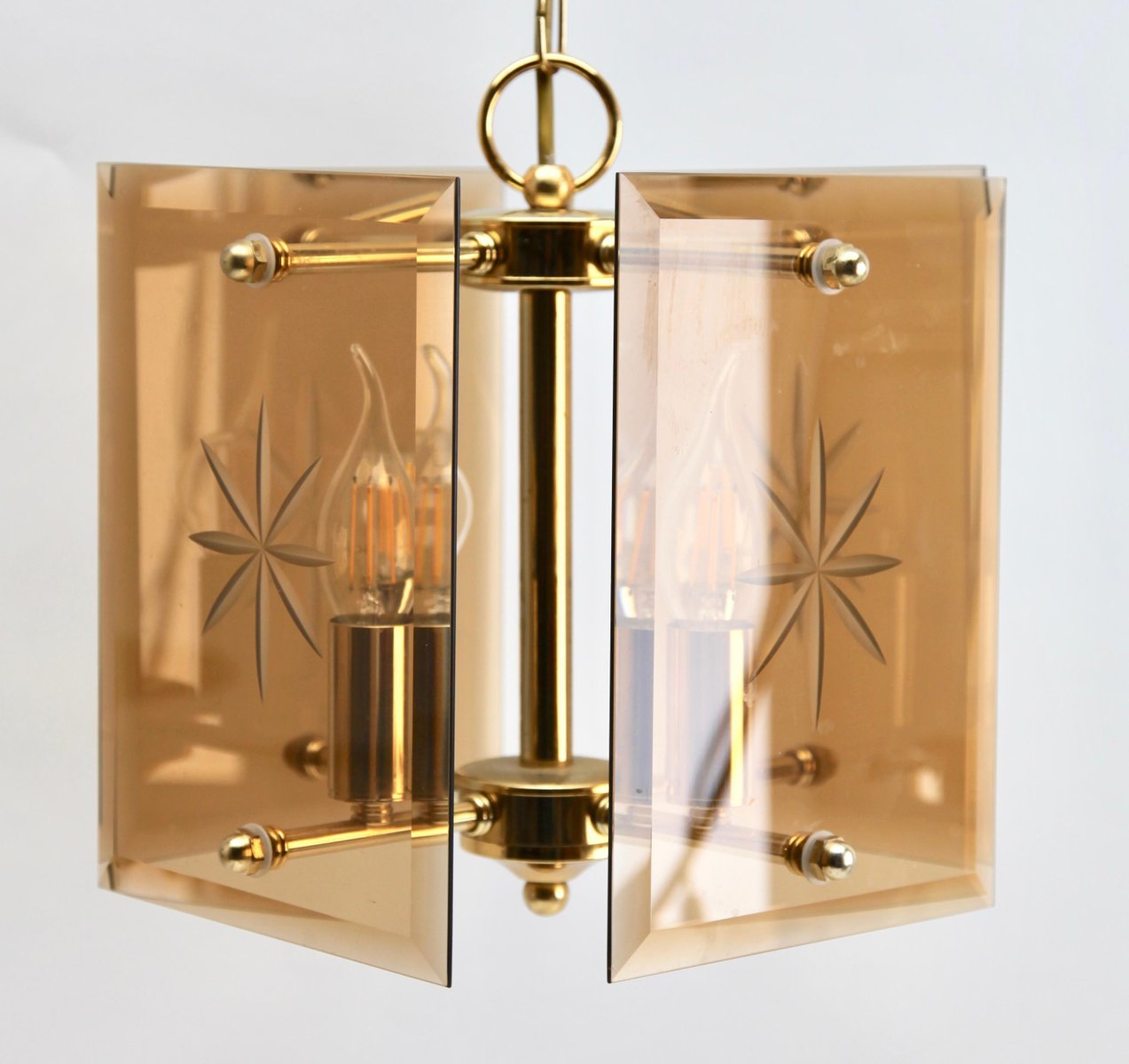 Cuboid Ceiling Center-Light with 4 Lamps Behind Bronzed Glass Panels ...