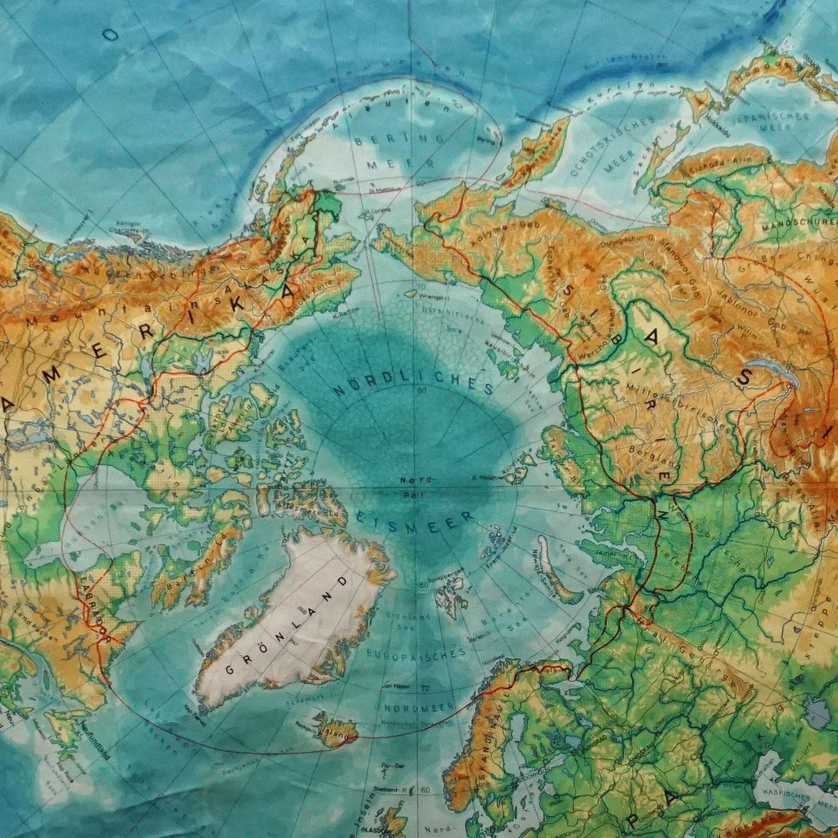 Vintage Northern Hemisphere of the Earth Rollable Map Wall Chart for ...