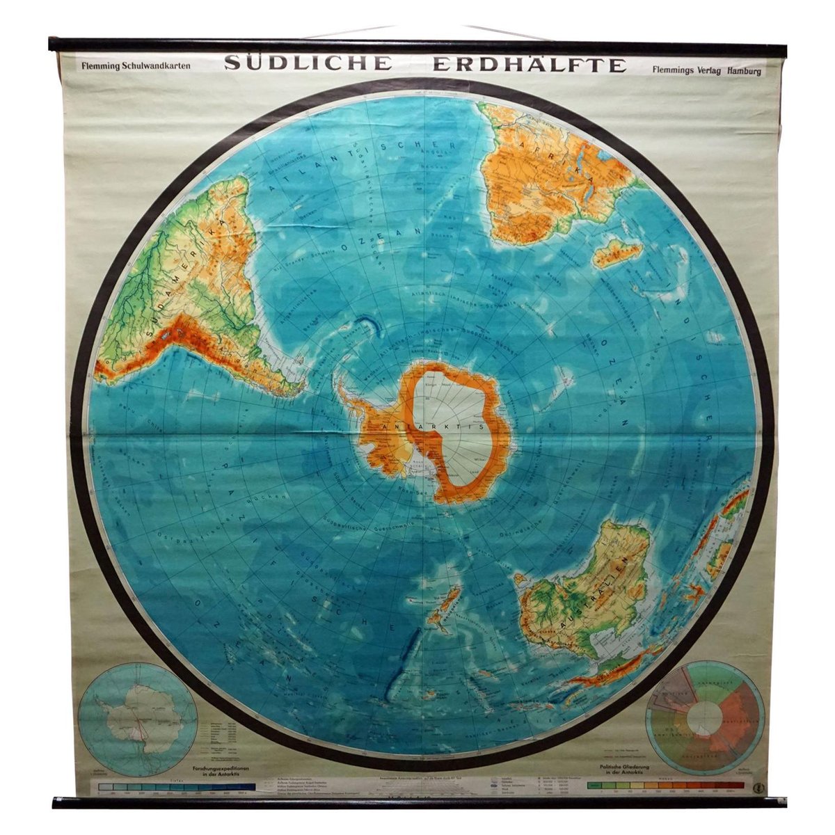 Vintage Southern Hemisphere of the Earth Rollable Map Wall Chart for ...