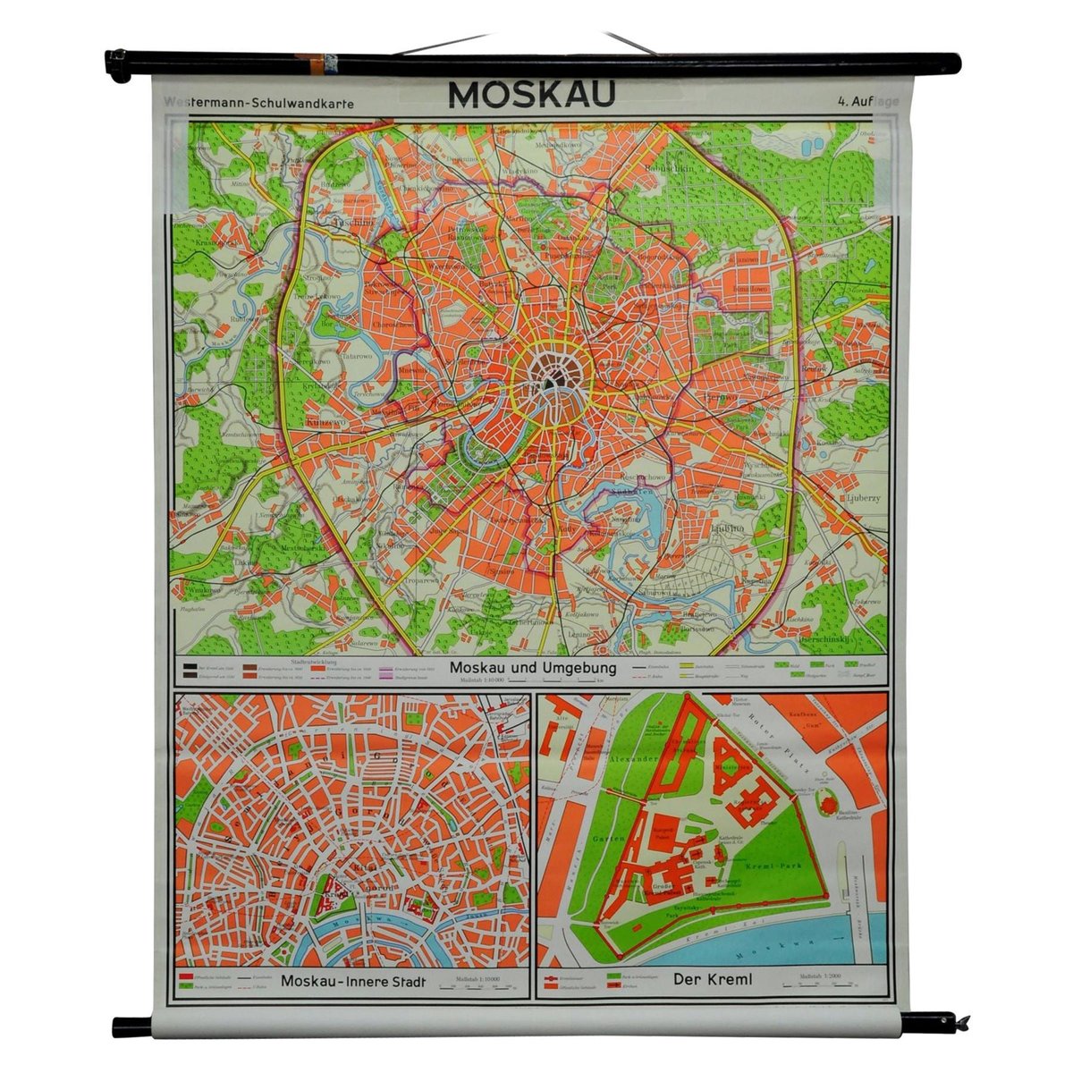 Vintage City Map of Moscow Pull Down Wall Chart for sale at Pamono