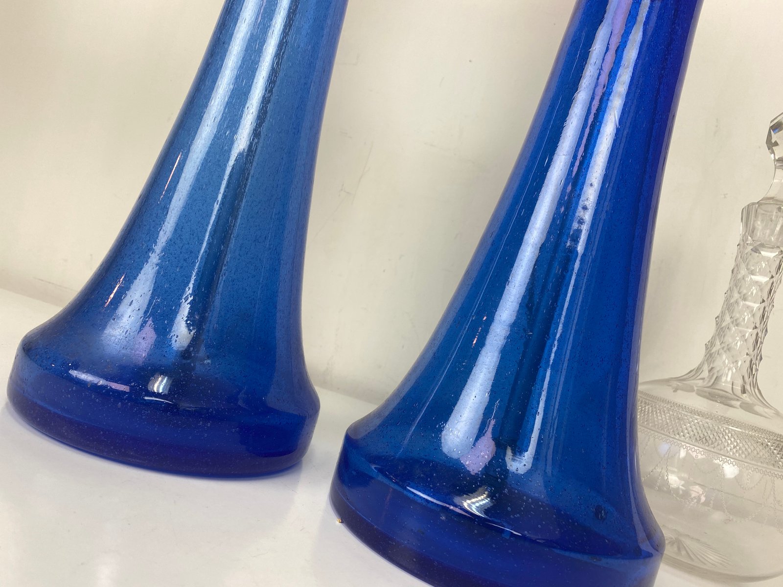 Large Blue Glass Lamps from Holmegaard, Denmark, 1960s, Set of 2 for ...