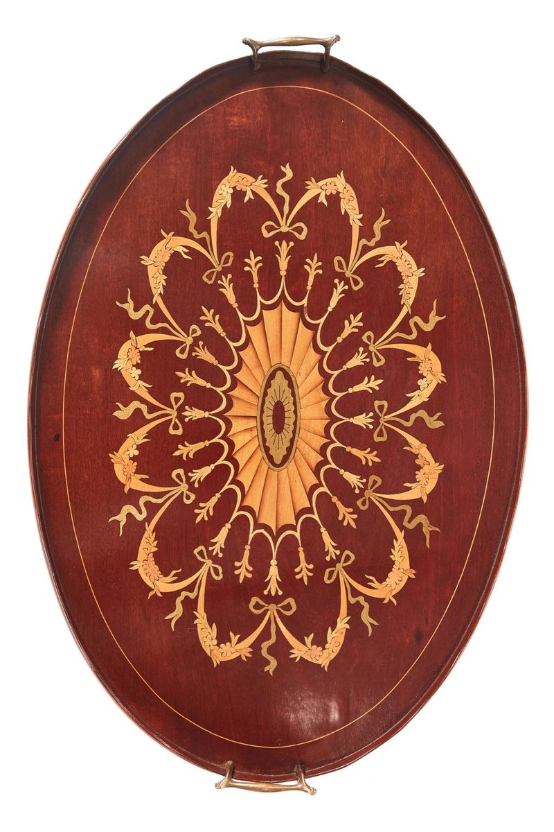 Antique Edwardian Inlaid Mahogany Tray for sale at Pamono