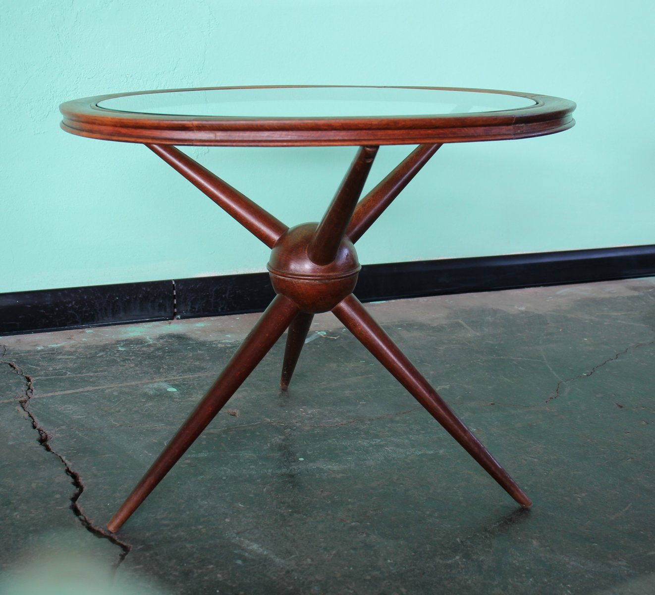 Sputnik Wood and Glass Round Coffee Table Set, Set of 2 for sale at Pamono