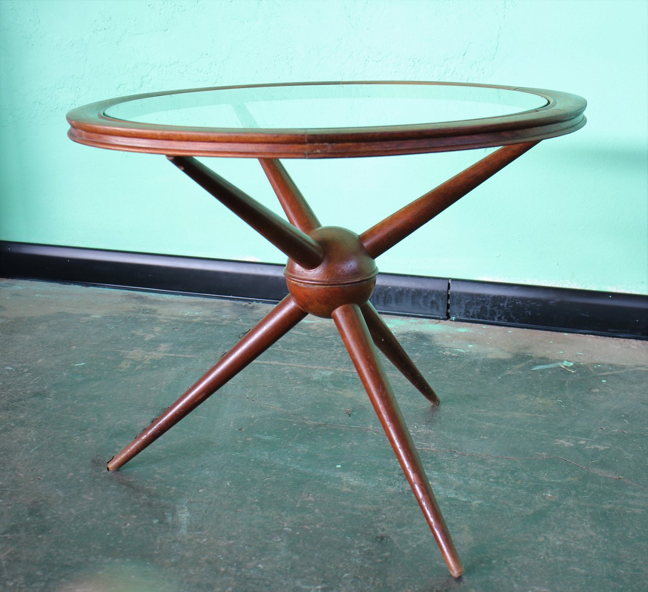 Sputnik Wood and Glass Round Coffee Table Set, Set of 2 for sale at Pamono