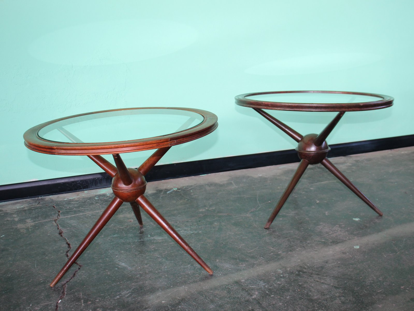 Sputnik Wood and Glass Round Coffee Table Set, Set of 2 for sale at Pamono