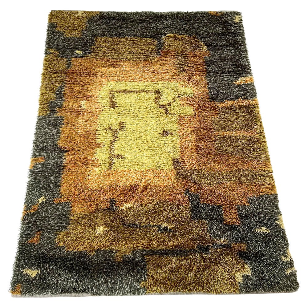 Abstract Scandinavian High Pile Rya Rug Carpet, Sweden, 1960s for sale ...