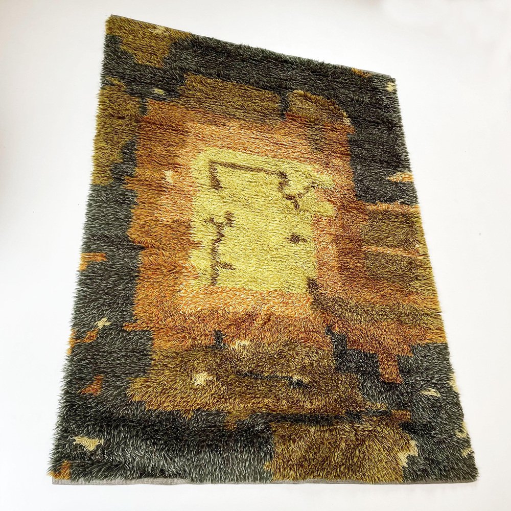 Abstract Scandinavian High Pile Rya Rug Carpet, Sweden, 1960s for sale ...