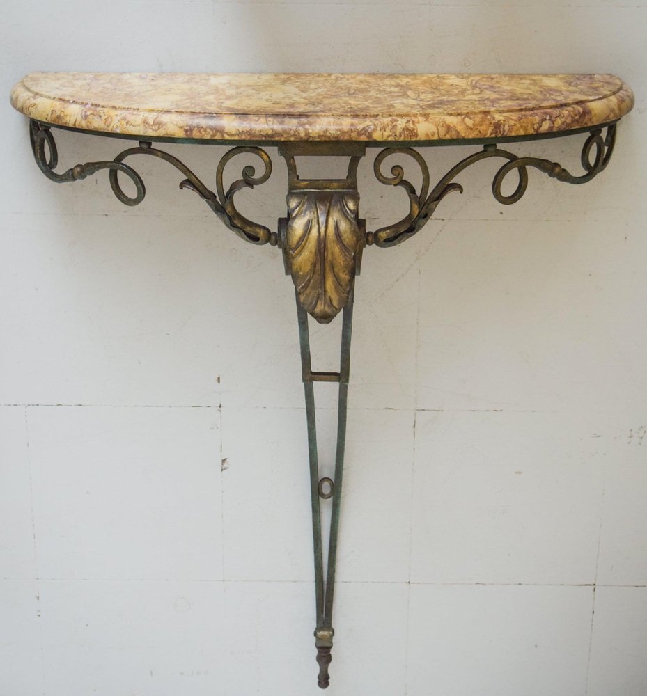 Antique Marble & Verdigris Patinated Iron Console Table for sale at Pamono