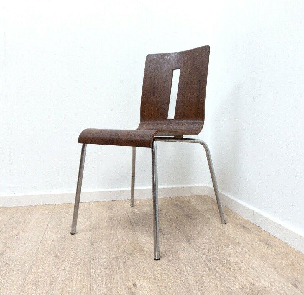 Mid-Century Walnut Ply & Chrome Stacking Dining Chairs, Set of 6 for ...