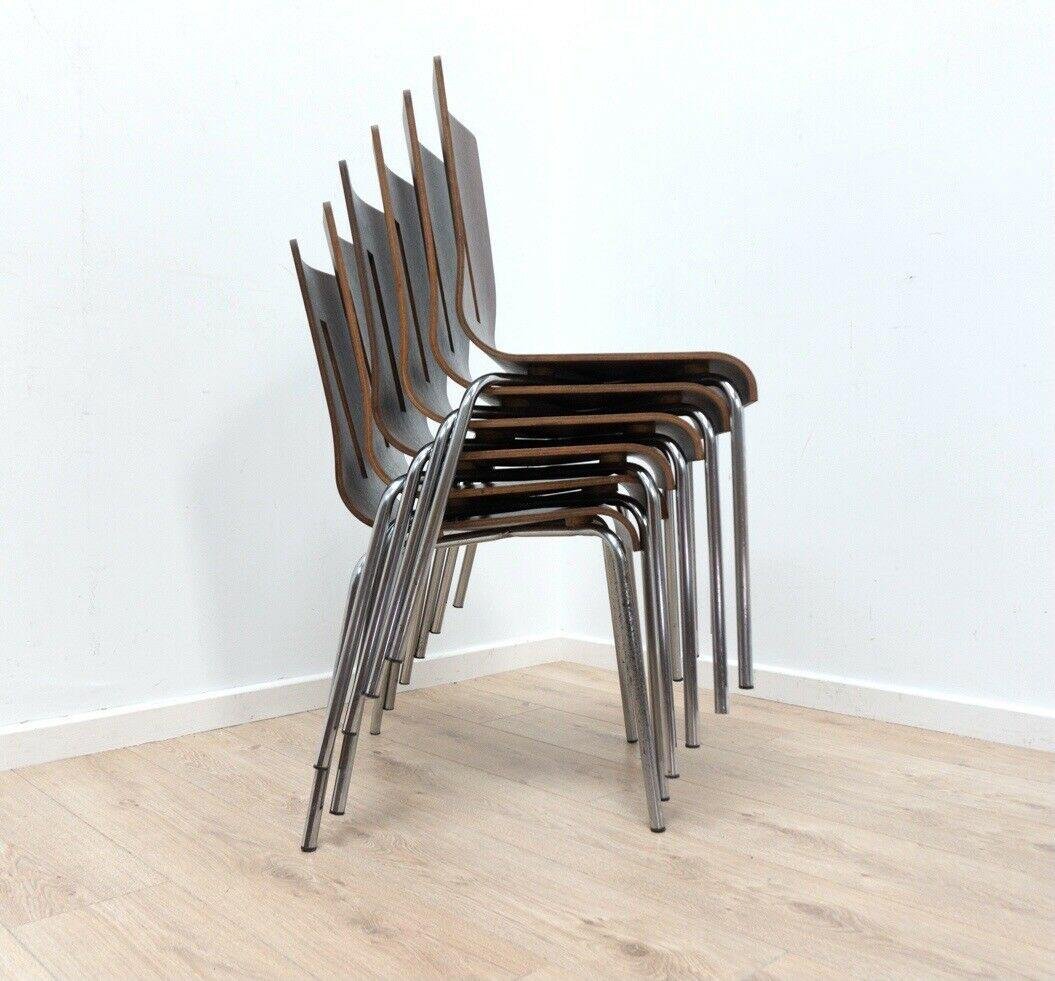 Mid-Century Walnut Ply & Chrome Stacking Dining Chairs, Set of 6 for ...