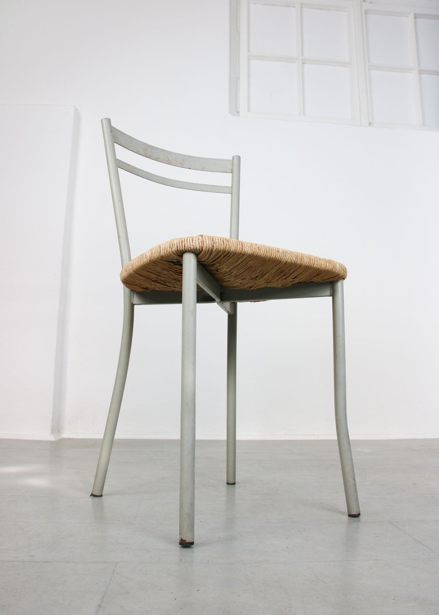 Vintage Italian Straw and Metal Chair for sale at Pamono