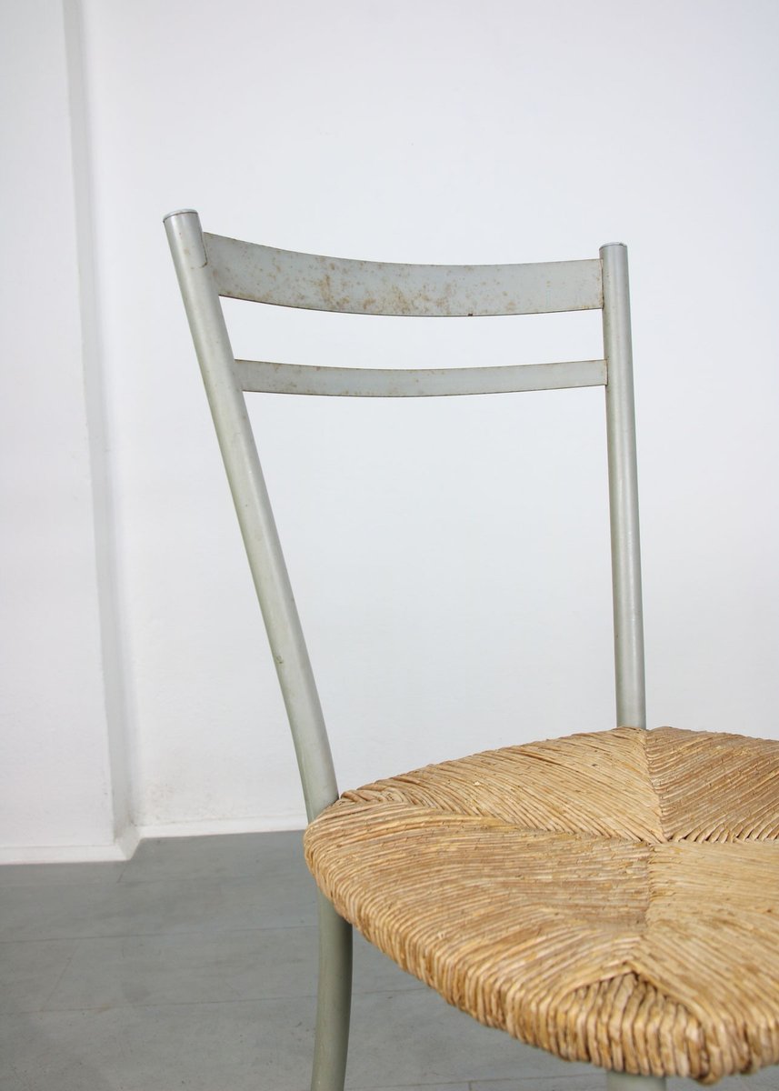Vintage Italian Straw and Metal Chair for sale at Pamono