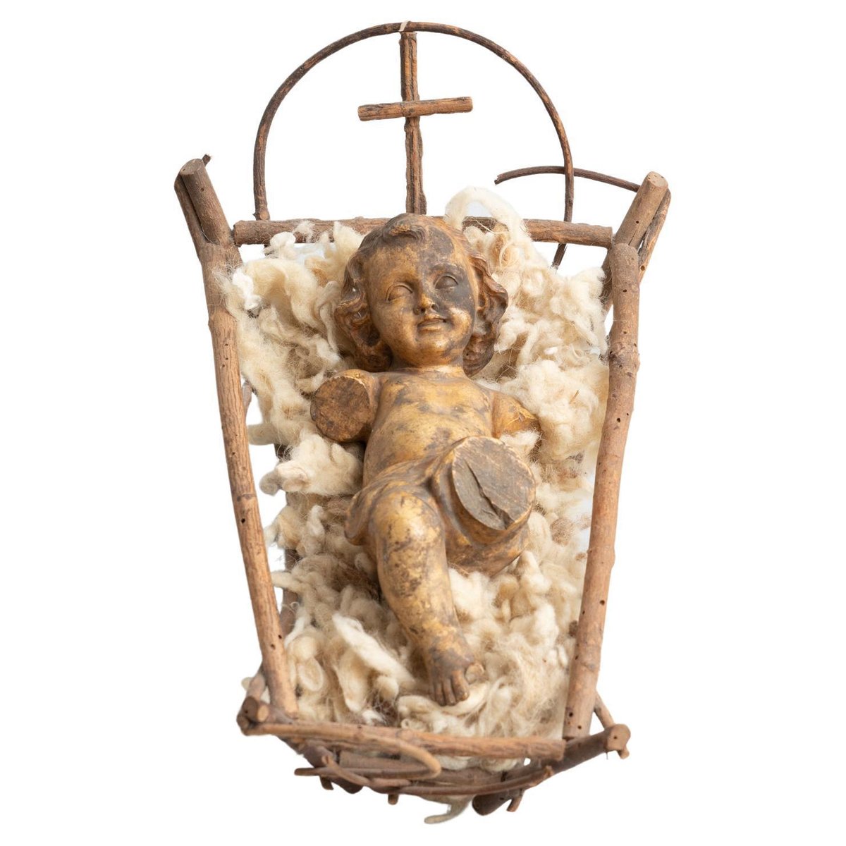 Mid-Century Baby Jesus Figure in the Cradle, Spain for sale at Pamono