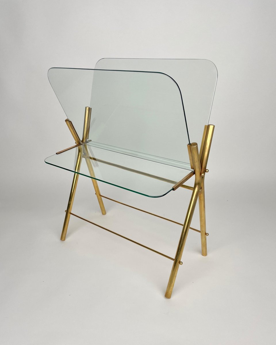 Brass & Glass Magazine Rack, Italy, 1950s for sale at Pamono