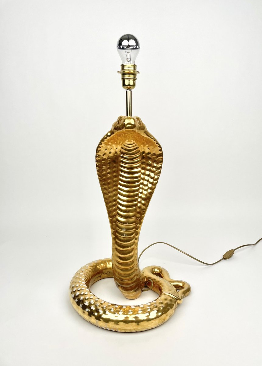 Gold Ceramic Cobra Snake Table Lamp by Tommaso Barbi for B Ceramiche ...