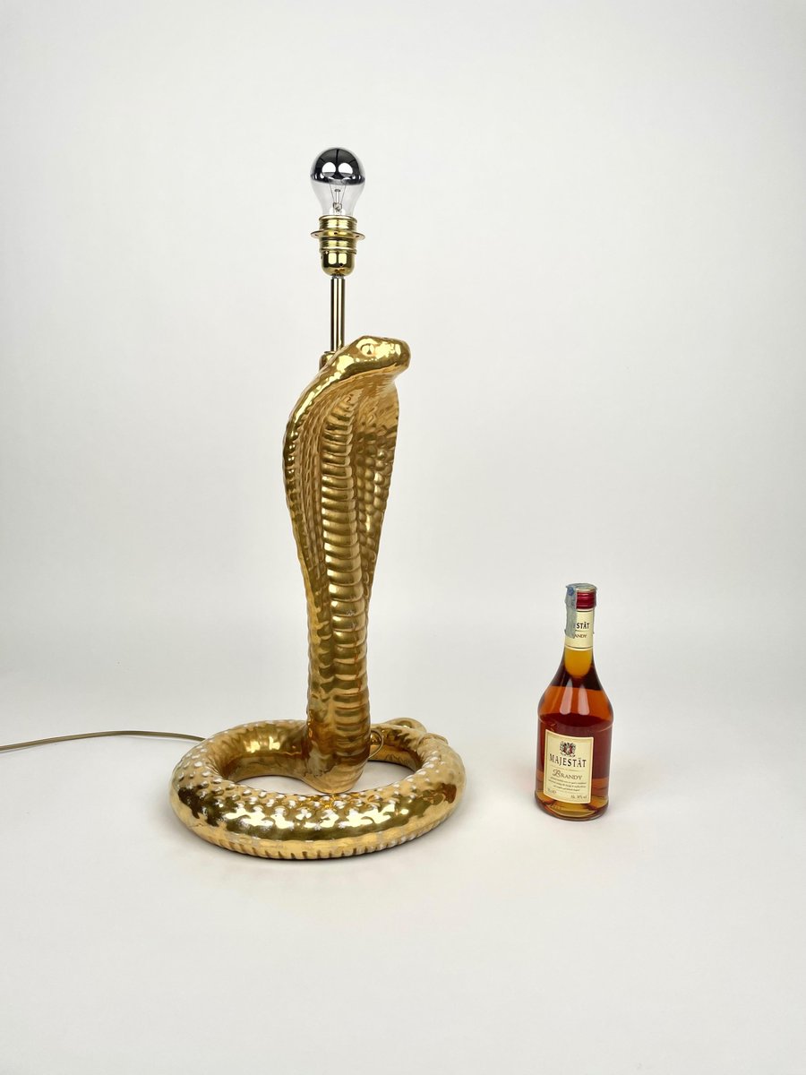 Gold Ceramic Cobra Snake Table Lamp by Tommaso Barbi for B Ceramiche ...