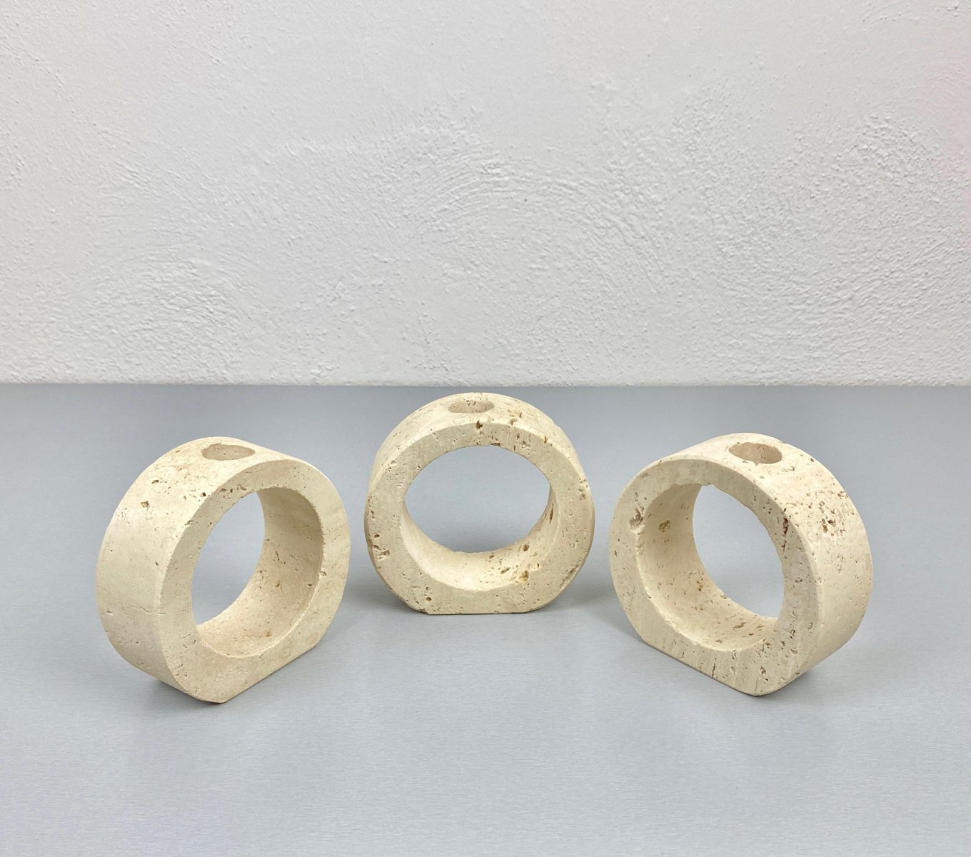 Travertine Candle Holder, Italy, 1970s, Set of 3 for sale at Pamono